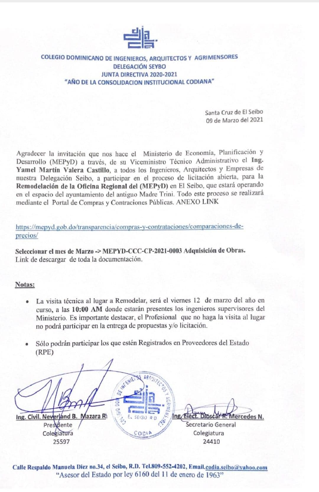 Ministerio de Economía invita miembros del CODIA a participar en ...